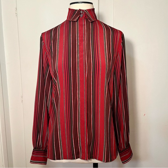 NICOLA | Tops | Vintage 7s80s Nicola Striped Polyester Button Up Blouse ...